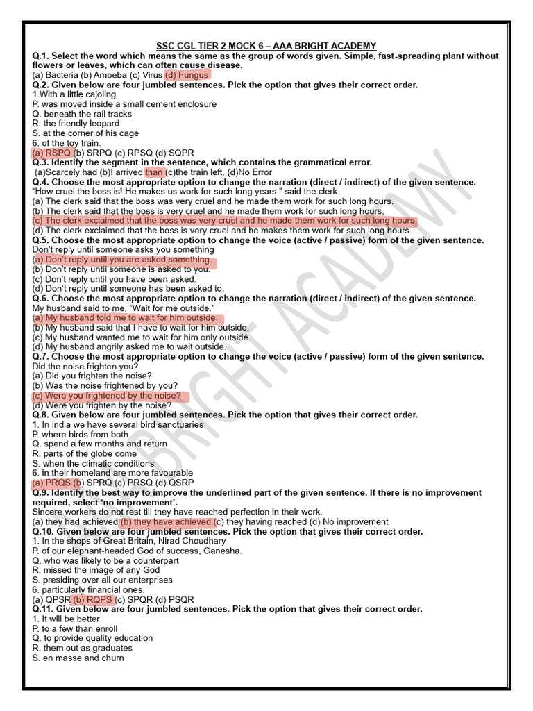 SSC CGL Tier 2 Mock Test 6 | PDF