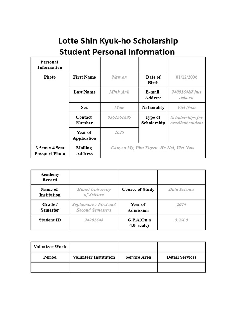 Scholarship Recipient Personal Information Submission Form | PDF