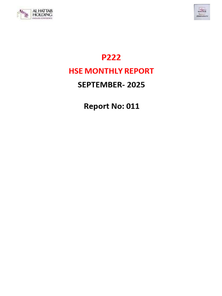 Monthly Hse Report - September 2025 p222 | PDF | Safety | Occupational Safety And Health
