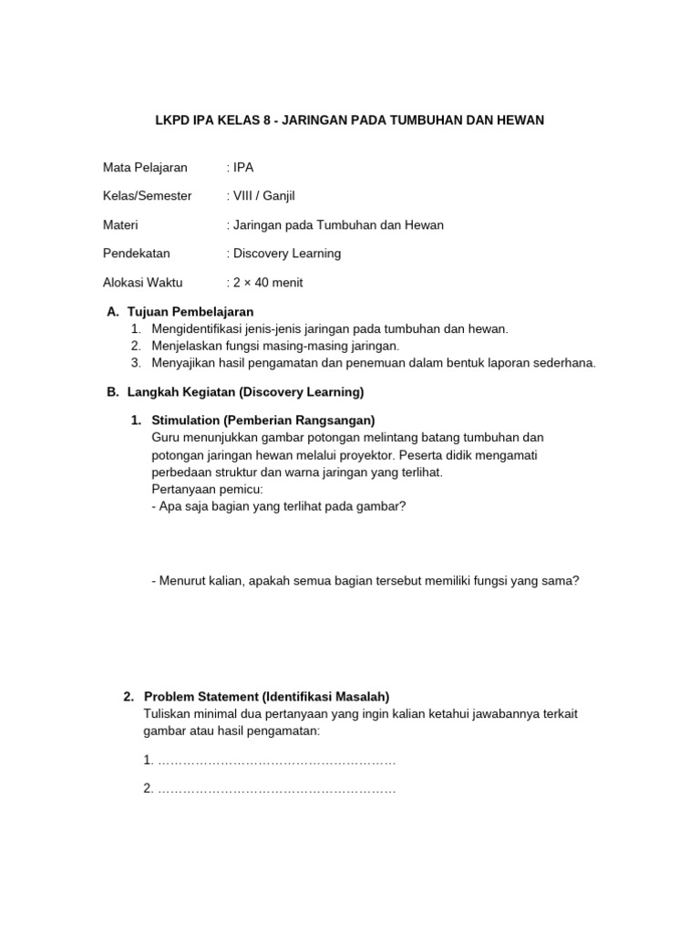 LKPD Jaringan Discovery Learning | PDF