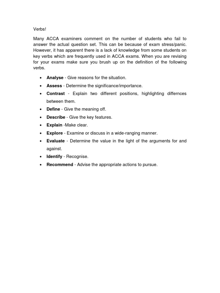 ACCA Examinations Verbs | PDF