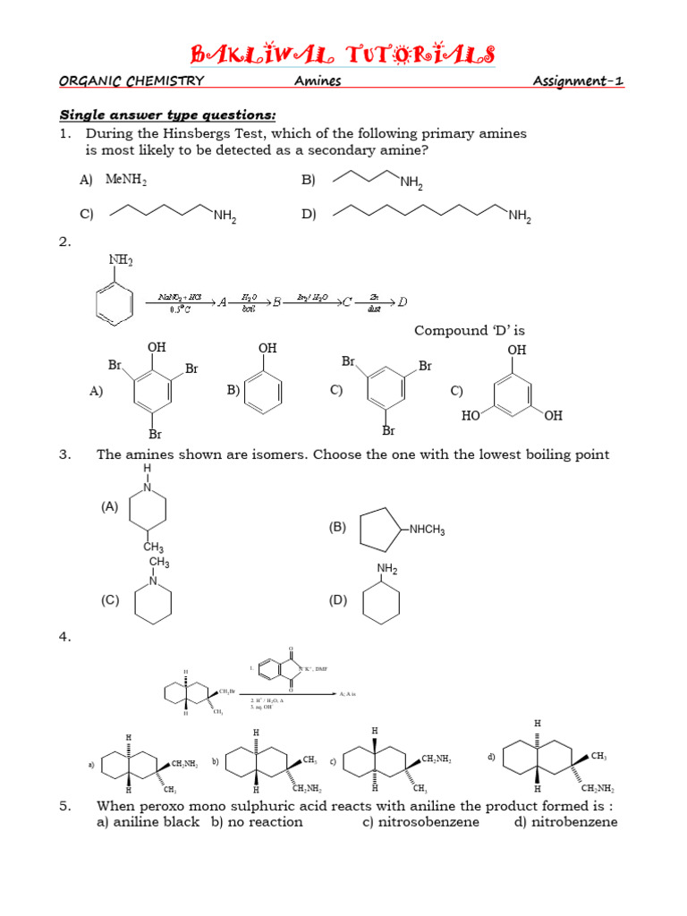 Amines Assignment-1 - Solution | PDF | Amine | Ammonia