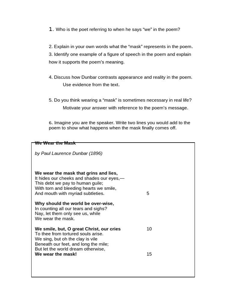 Analyzing Dunbar's "We Wear the Mask" | PDF