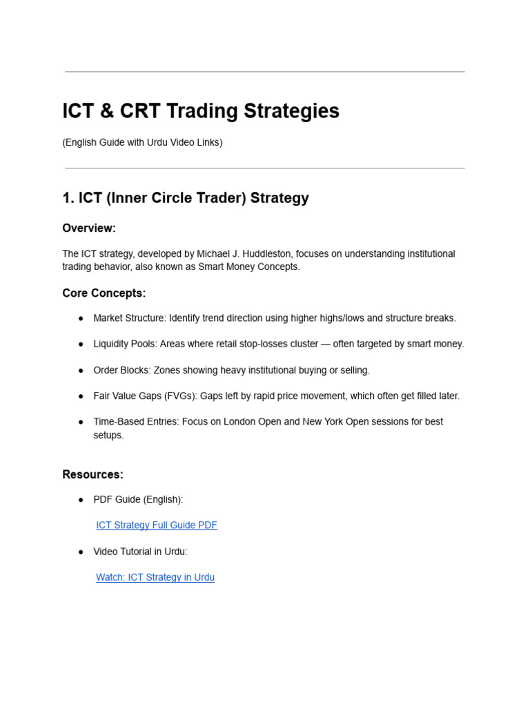 ICT and CRT Trading Strategies Guide | PDF