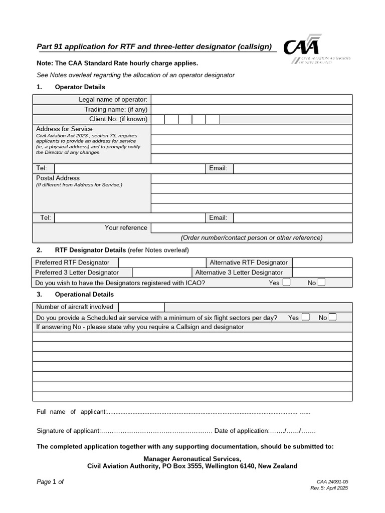 05 Part 91 Application For RTF and Three Letter Designator Callsign ...