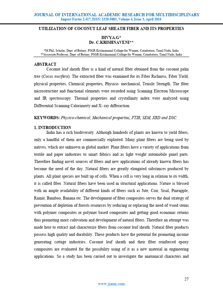 Properties of Coconut Leaf Sheath Fiber | PDF | Fibers | Composite Material