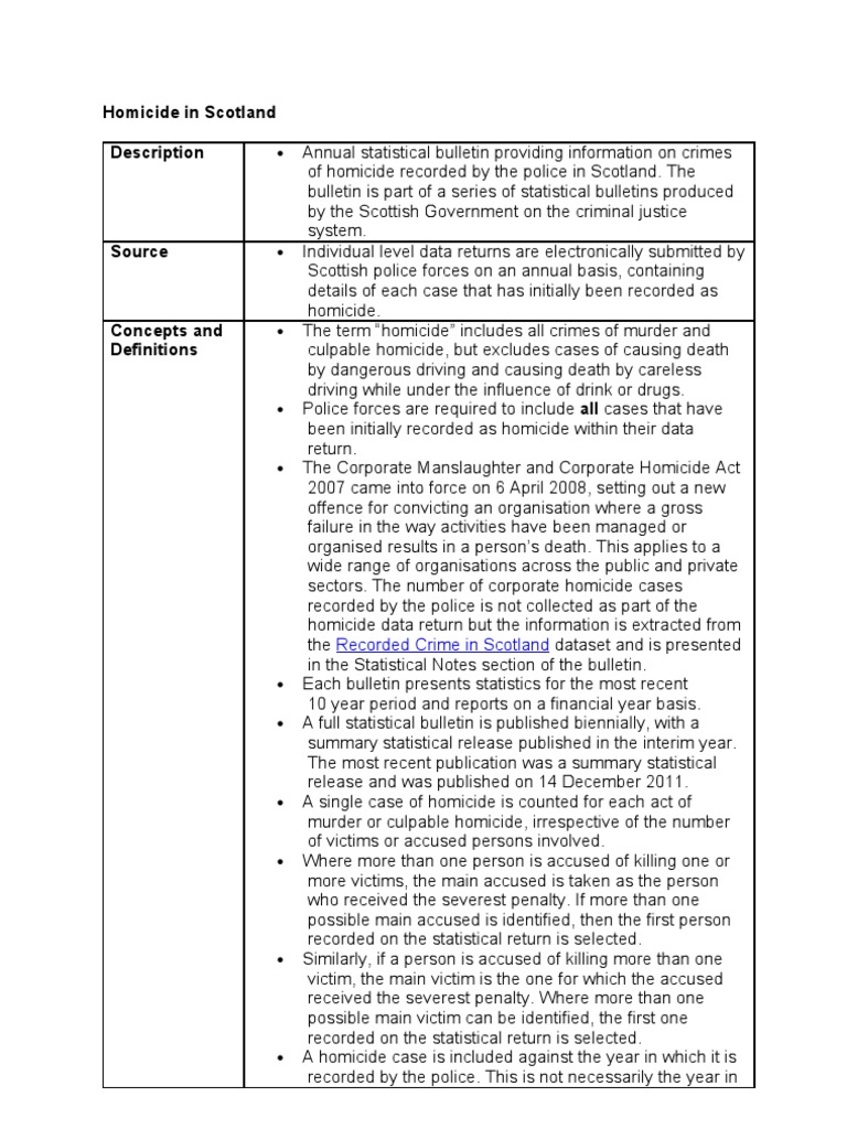 Homicide Statistics in Scotland | PDF | Victimology | Crime & Violence