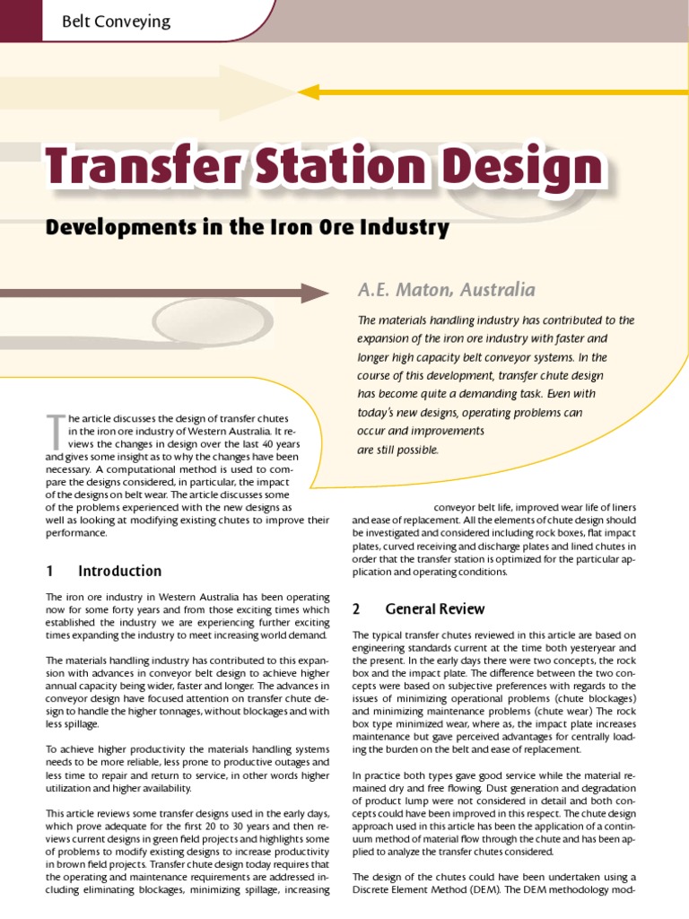 Transfer Station Design For Iron Ore | PDF | Friction | Wear