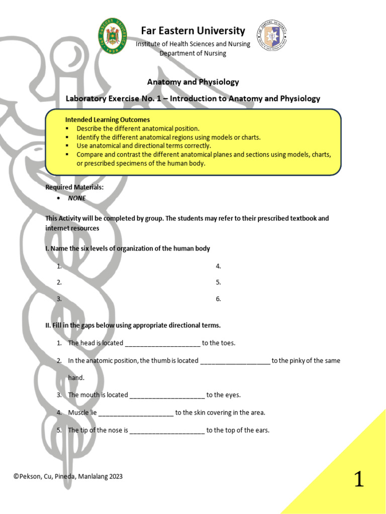 AnaPhy+LabExc+1+ +Introduction+to+Anatomy+and+Physiology | PDF | Anatomy