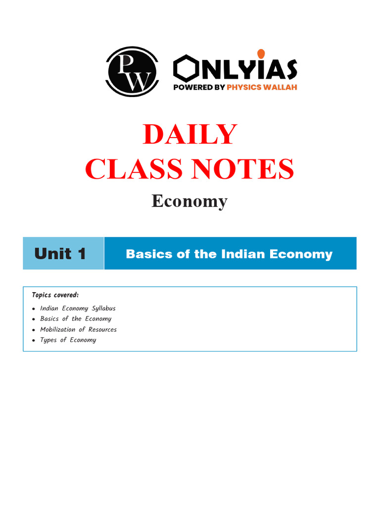Compilation Notes (Unit 01 Basics of The Indian Economy) PDF | PDF ...