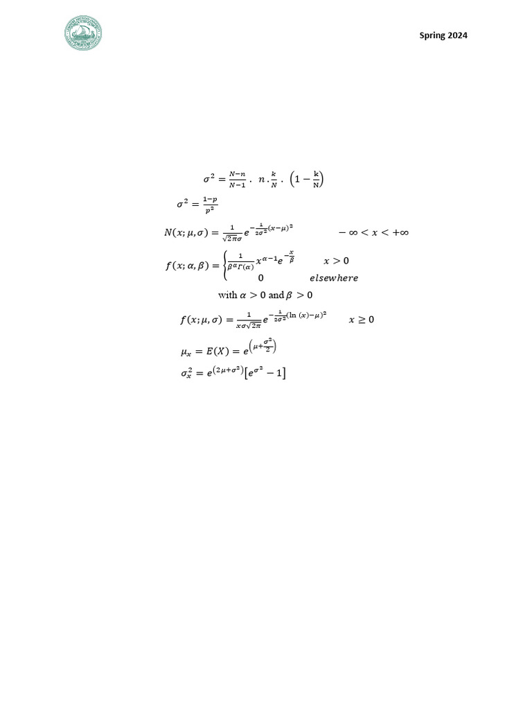 Formulas Provided in Exam 2 | PDF