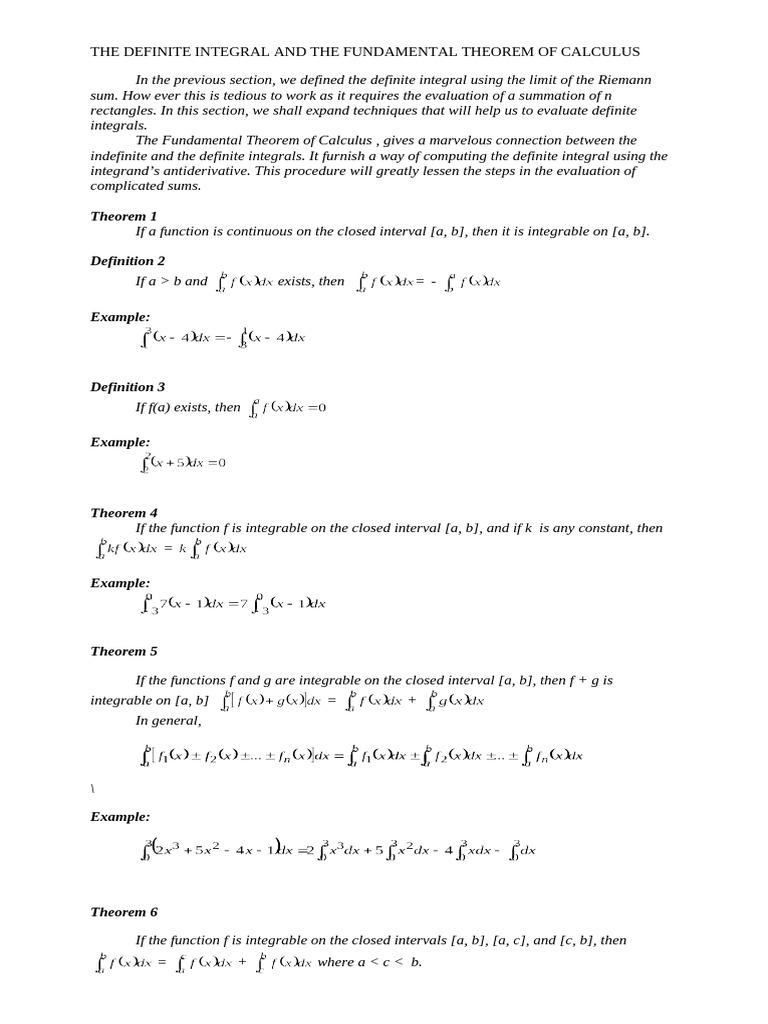 Definite Integral & Fundamental Theorem | PDF | Integral | Area
