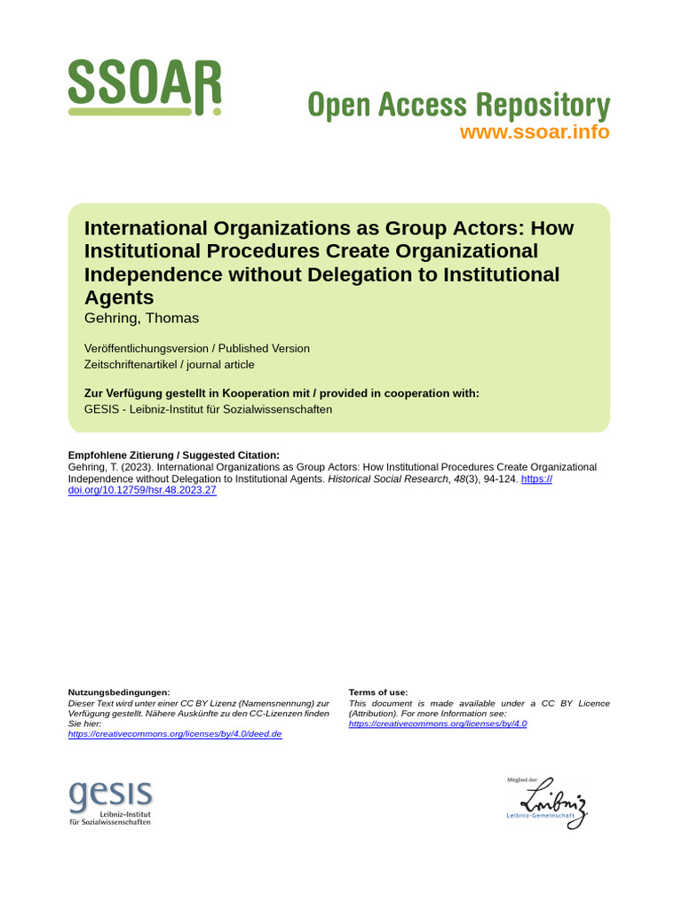 Ssoar HSR 2023 3 Gehring International Organizations As Group Actors ...