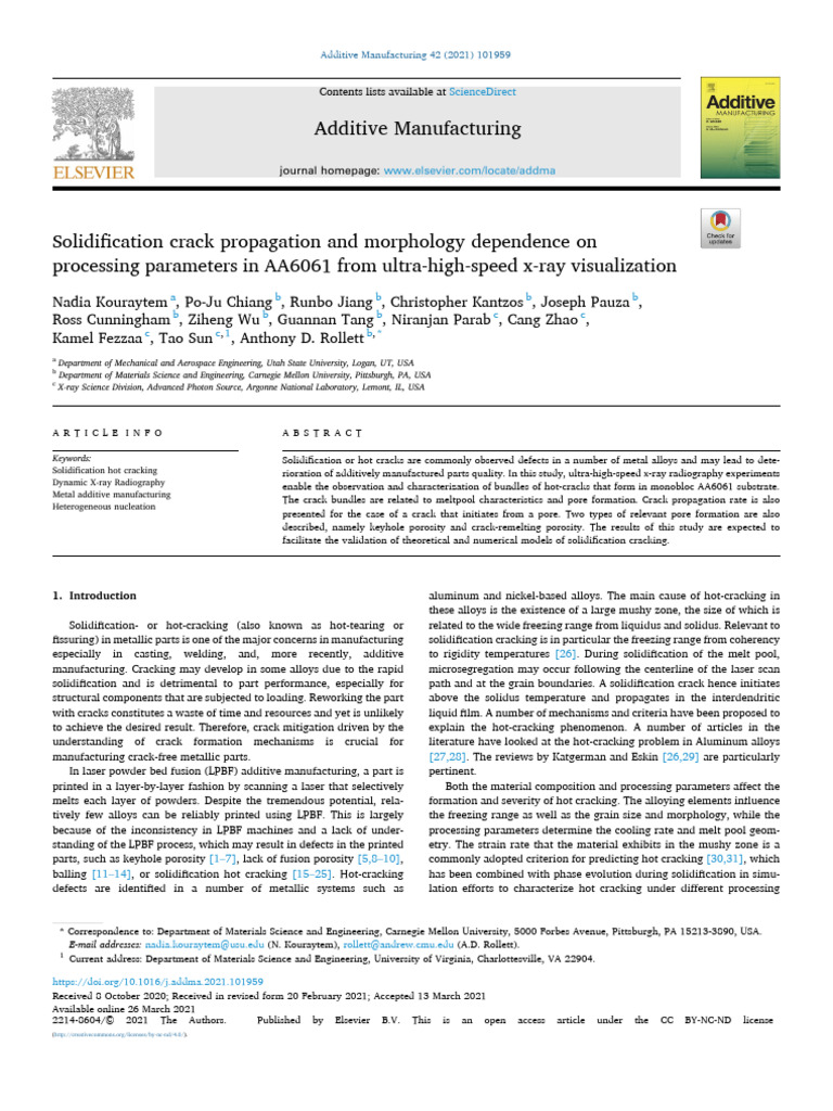 Kouraytem 等 - 2021 - Solidification Crack Propagation and Morphology Dependence on Processing ...