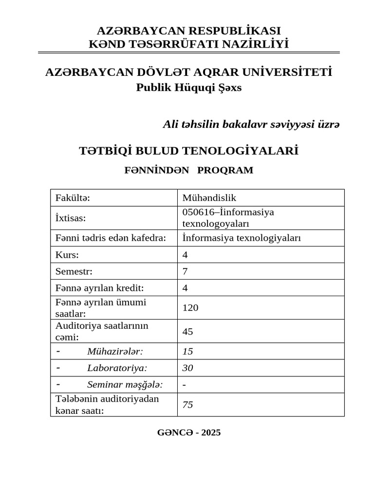 Proqram Tətbi̇qi̇ Bulud Texnologi̇yalari Yeni̇ | PDF