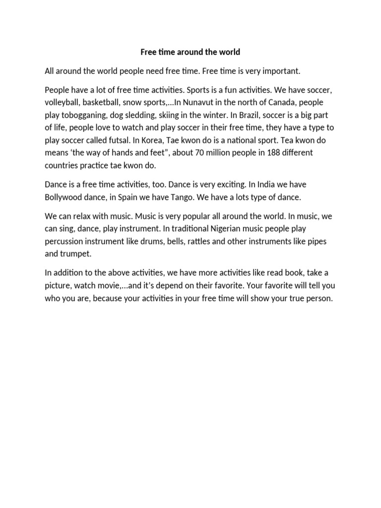 Writing Free Time Around The World | PDF