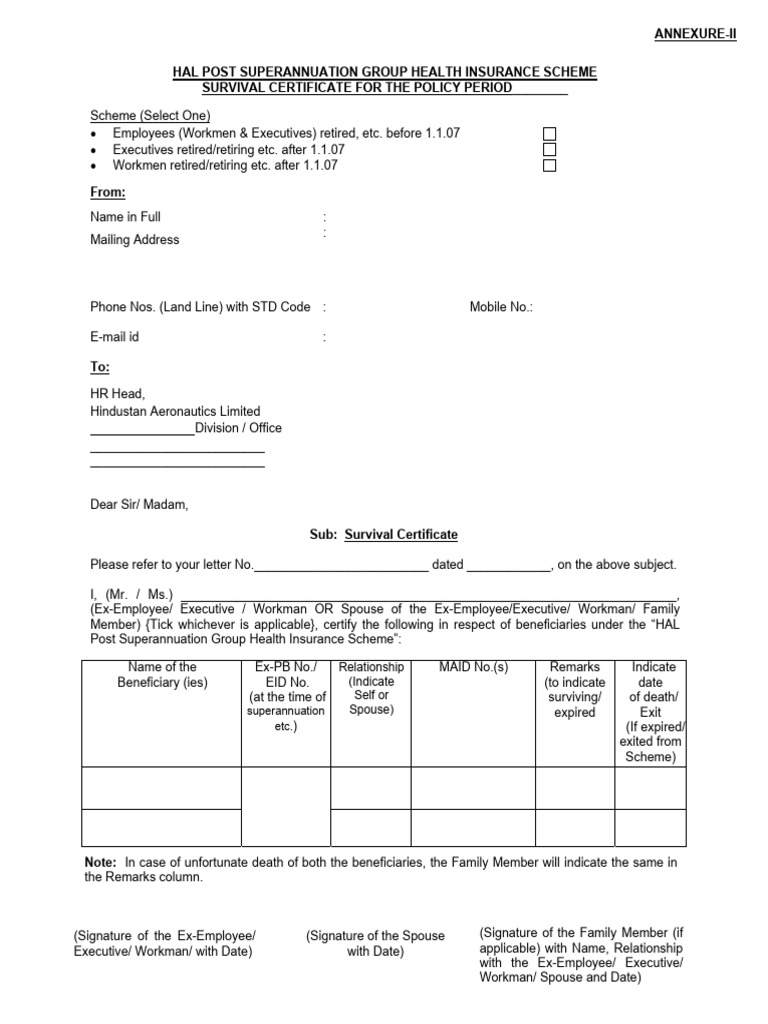 Annexure II Survival Certificate Format Offline | PDF