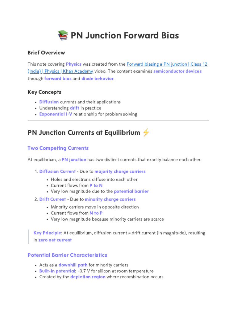 Forward Bias in PN Junctions Explained | PDF | P–N Junction | Electric ...
