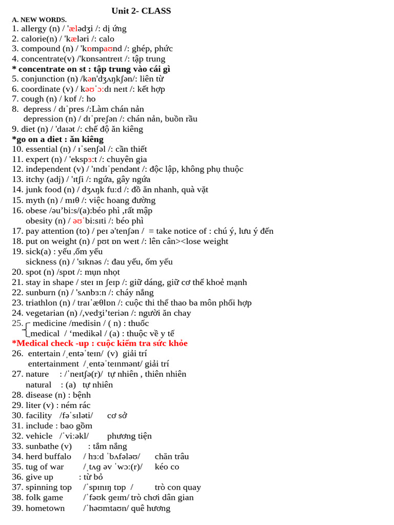 New Words Unit 2 - Class 7 | PDF