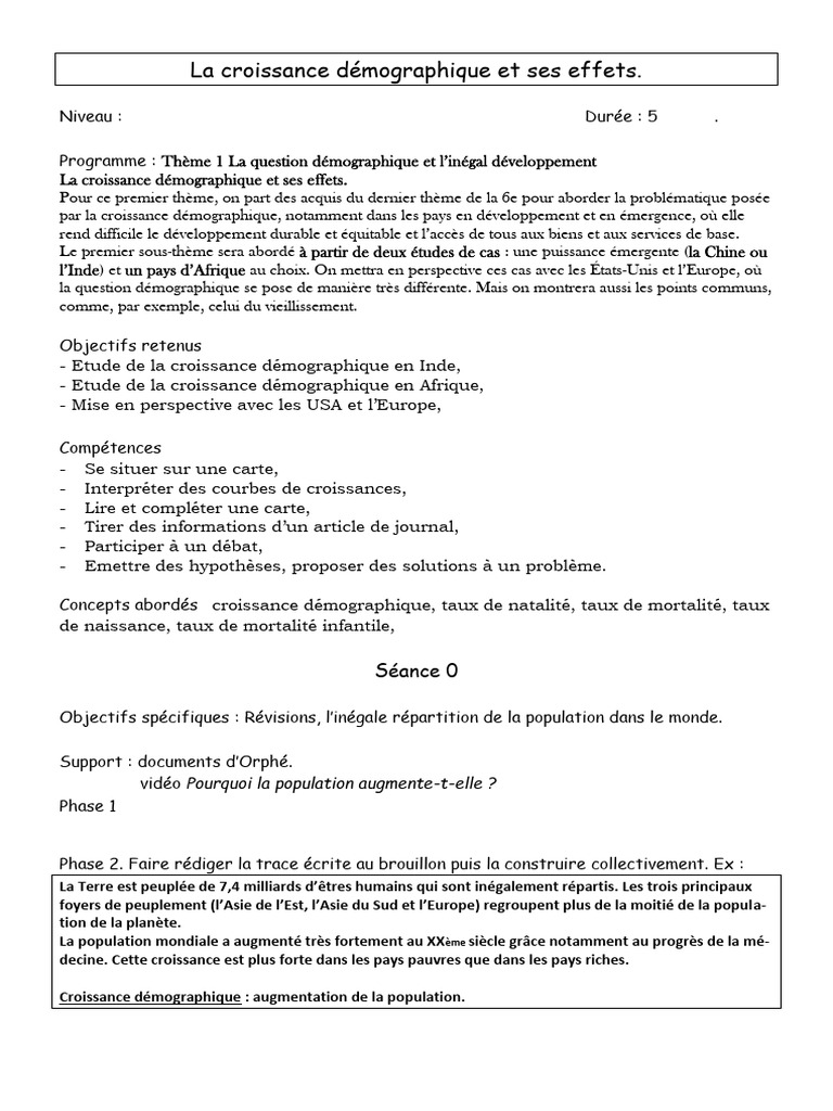 Croissance démographique et défis globaux | PDF | Démographie ...