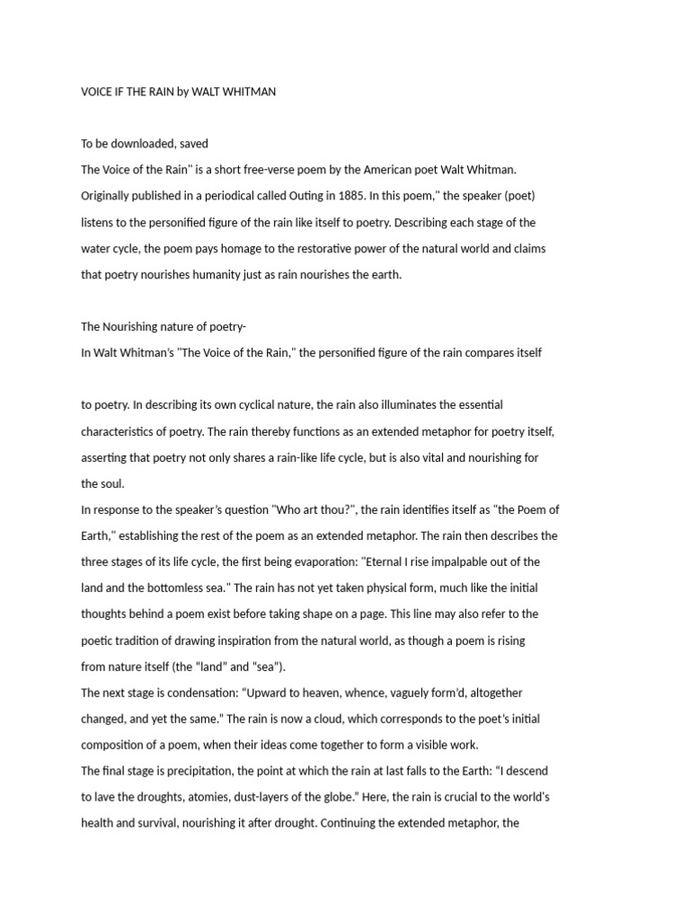 English Open Book Notes | PDF | Poetry | Rain