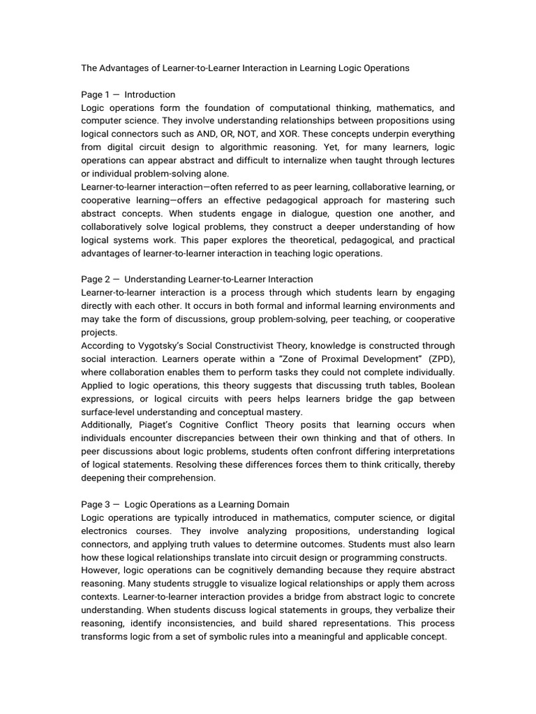 Learner To Learner Interaction | PDF | Learning | Logic