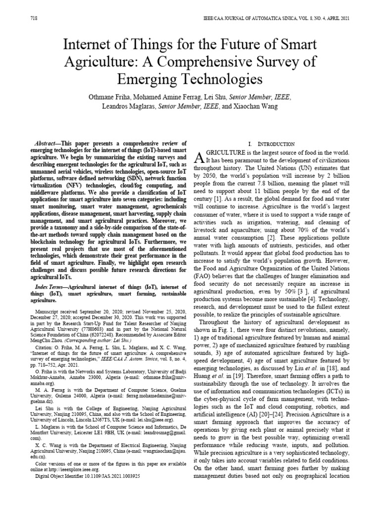 Internet of Things For The Future of Smart Agriculture A Comprehensive ...
