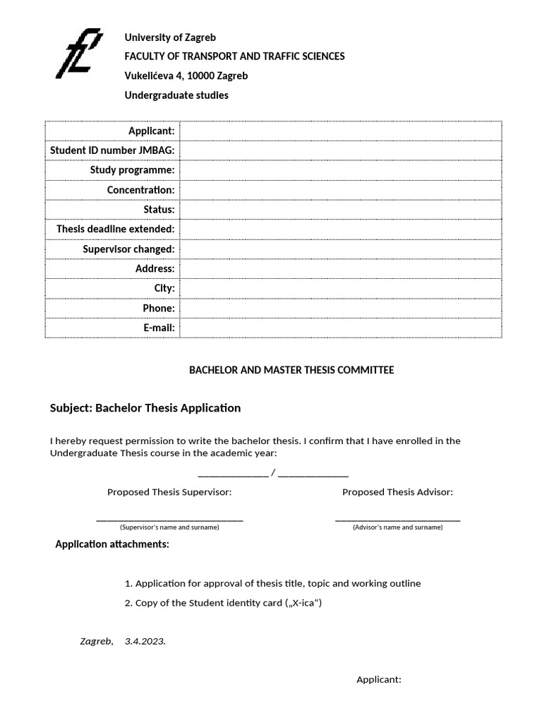 Bachelor Thesis Application Form | PDF | Thesis | Educational Stages