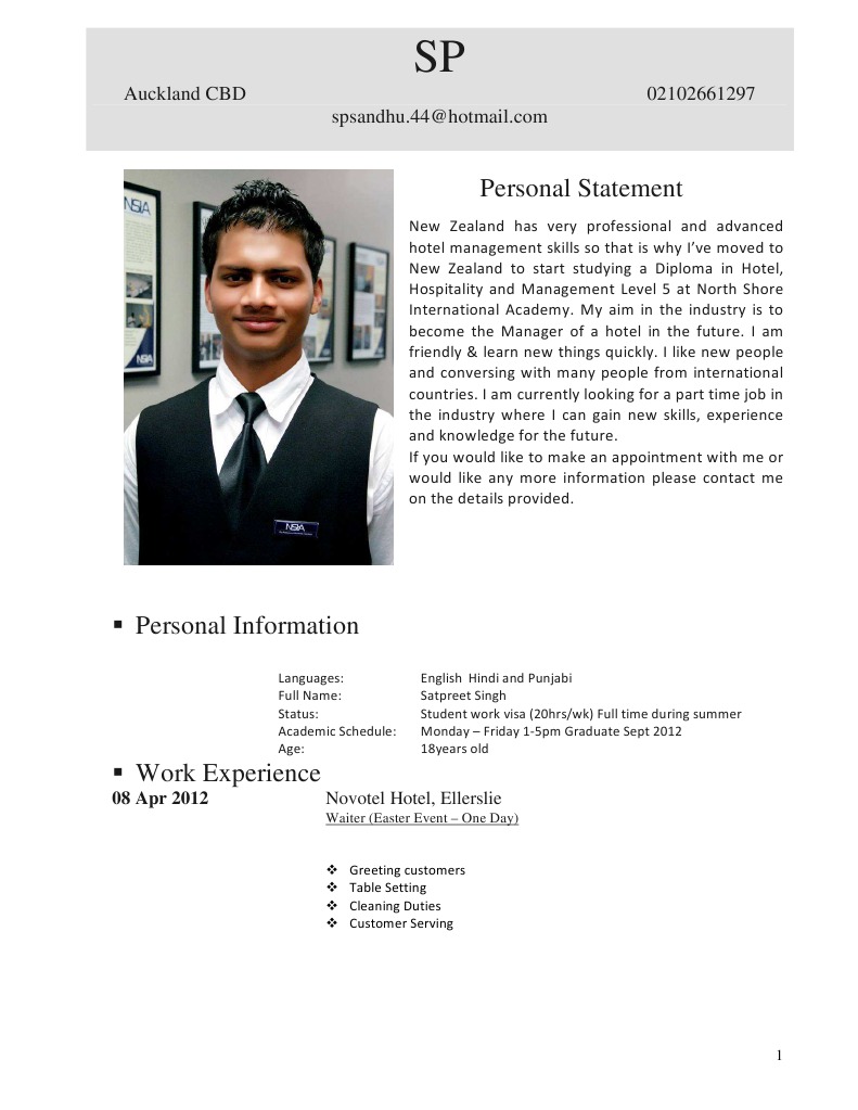 Hospitality Management Personal Statement | PDF
