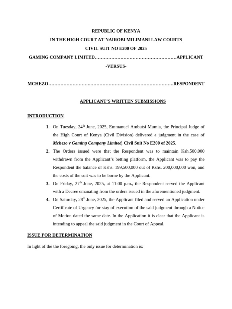 GCL Stay of Execution Submissions.-1 | PDF | Judgment (Law) | Appeal