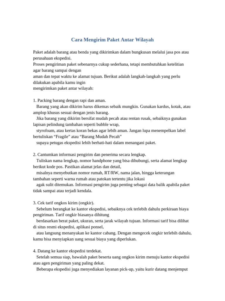 Panduan Aman Kirim Paket Antar Wilayah | PDF