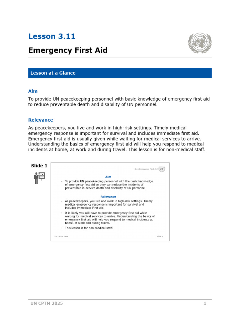 UN Emergency First Aid Training Guide | PDF | First Aid | Emergency
