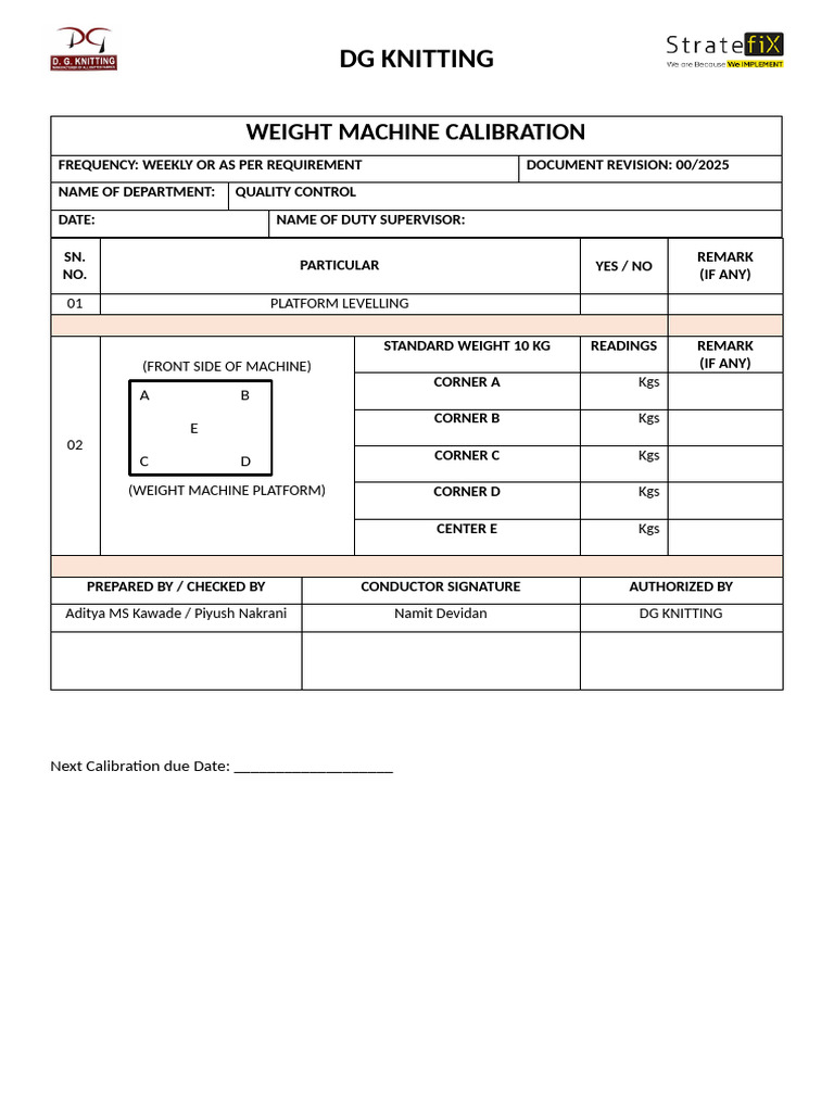 Weekly Calibration for Weight Machines | PDF