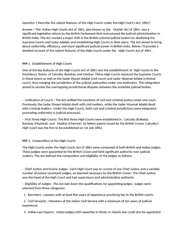 Salient Features of High Courts Act 1861 | PDF | Rule Of Law | Jurisdiction