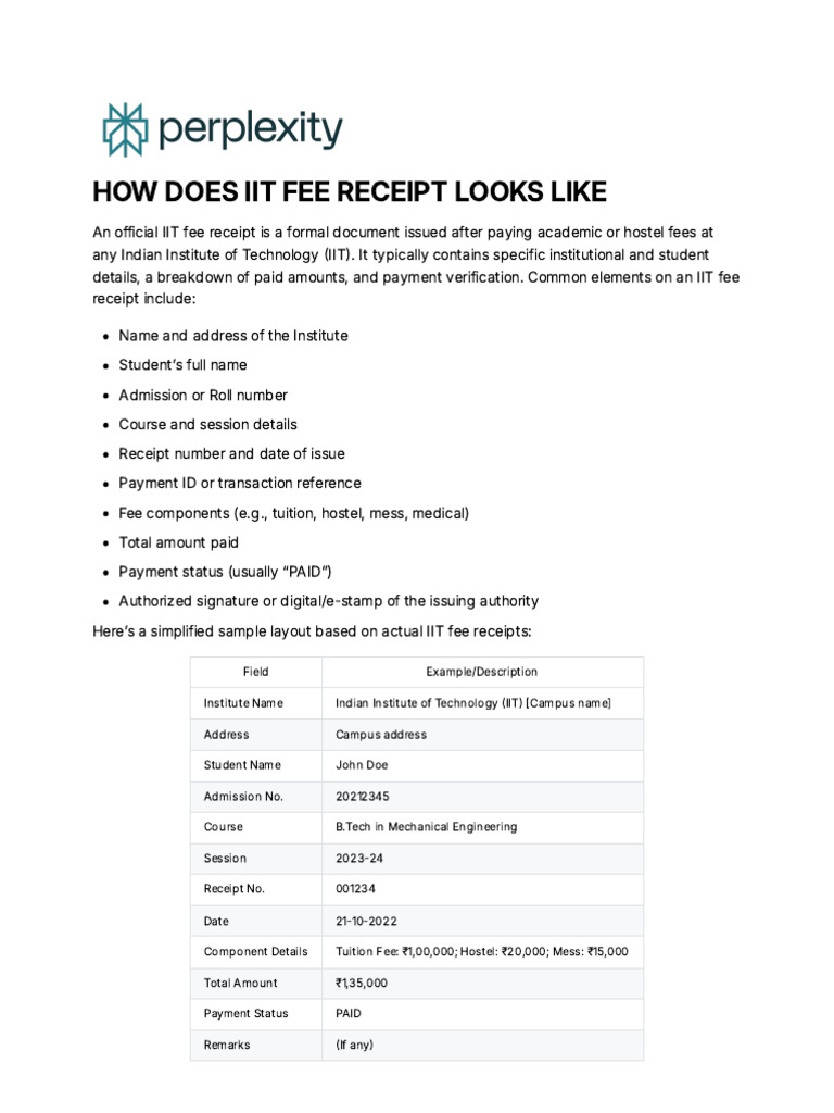 IIT Fee Receipt: Key Details Explained | PDF | Receipt | Fee