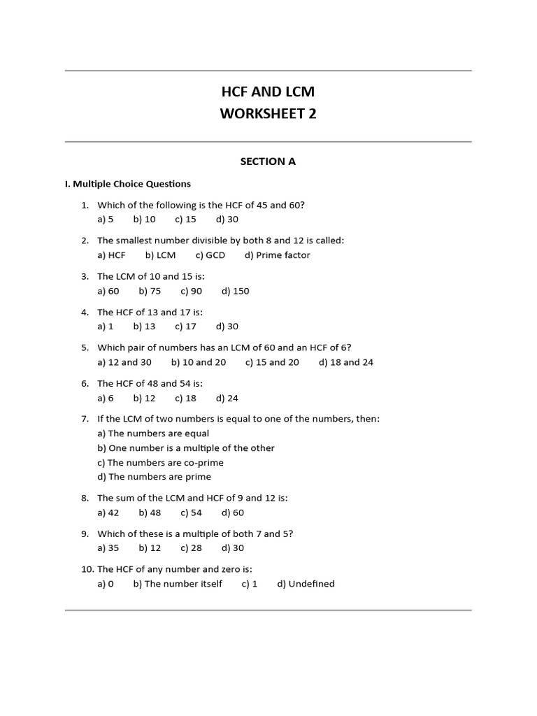 HCF and LCM WS 2 | PDF | Number Theory | Discrete Mathematics