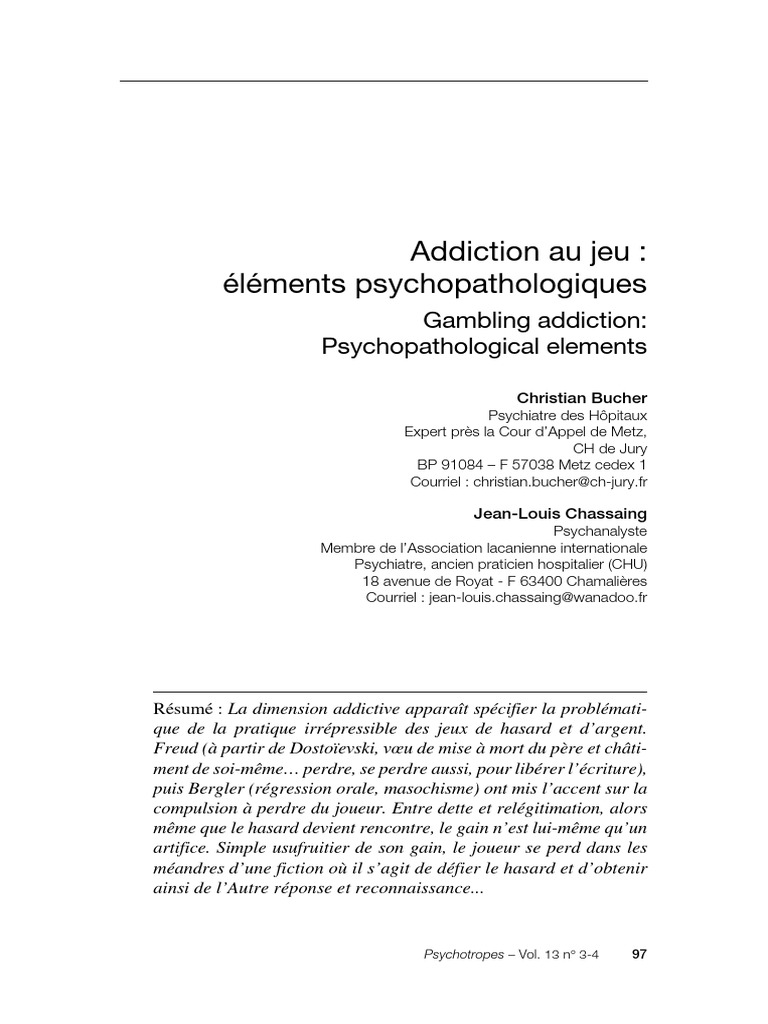 Psychopathologie de l'addiction au jeu | PDF | Sigmund Freud | Névrose