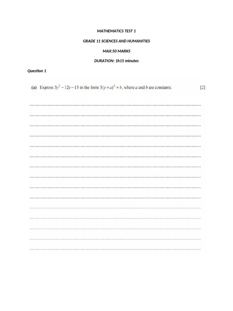Mathematics2025 Test 1 | PDF