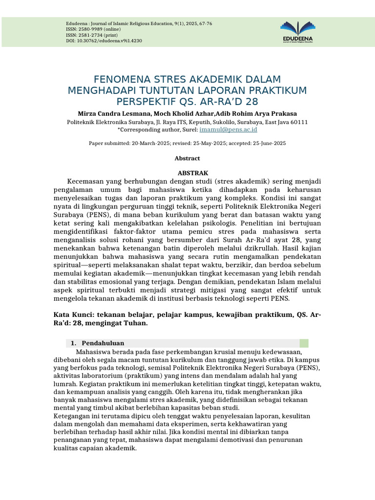 Fenomena Stres Akademik Dalam Menghadapi Tuntutan Laporan Praktikum ...