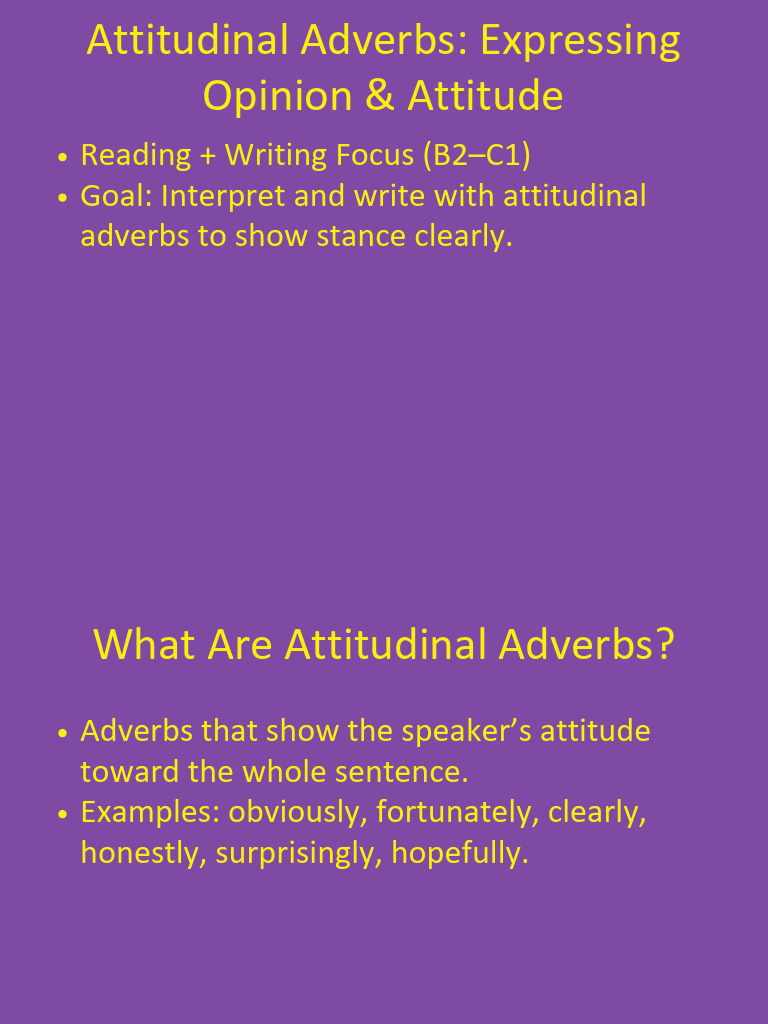 Attitudinal Adverbs Smart Presentation PDF | PDF