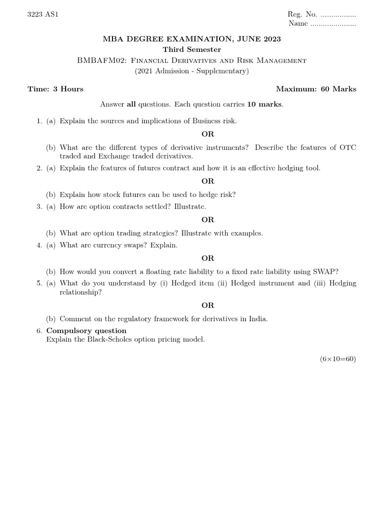 Financial Derivatives and Risk Management | PDF