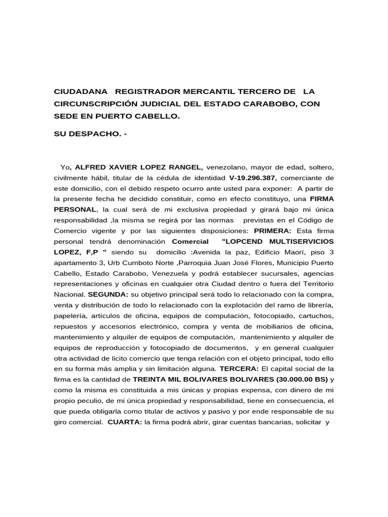 Constitución de Firma Personal en Carabobo | PDF