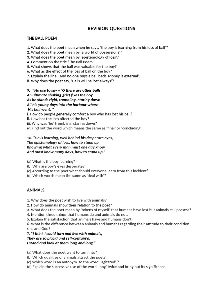 Revision Questions for Poetry Analysis | PDF