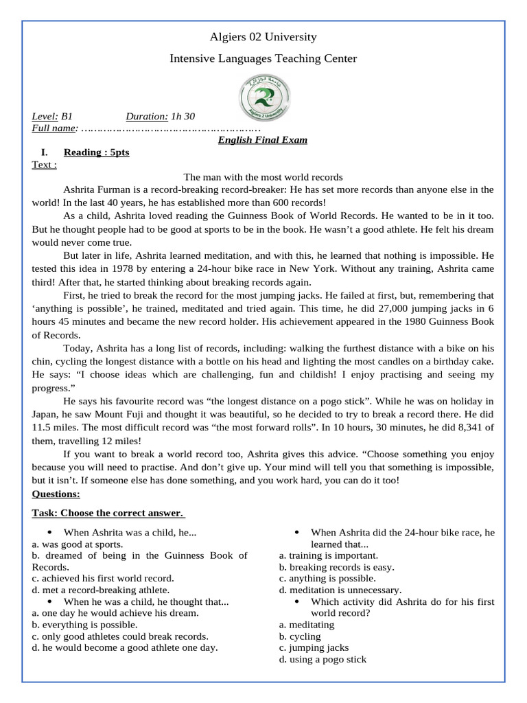 L5 G2 ENG EXAM | PDF