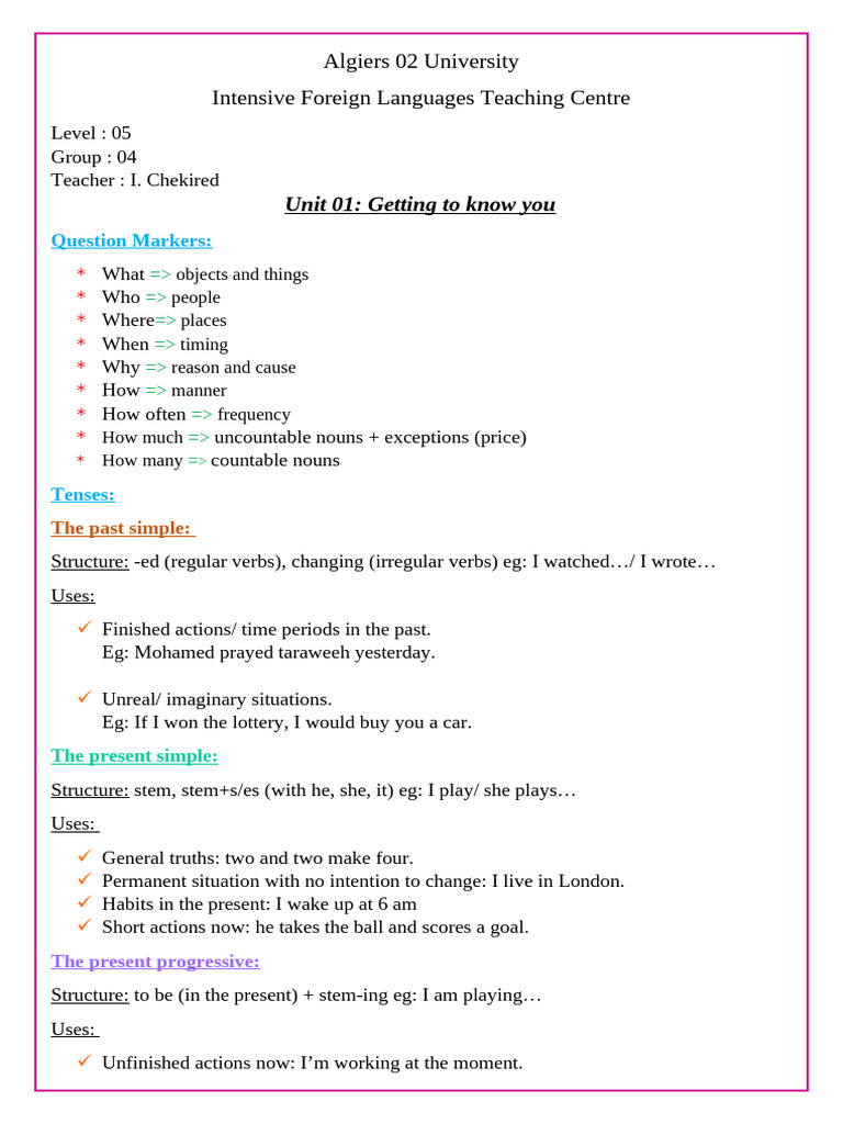 Unit 01 Getting To Know You | PDF | Adjective | Noun