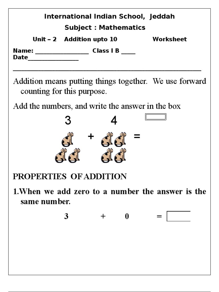 Math Worksheet Class 1 (Addition Up To 10) | PDF | Teaching Mathematics ...