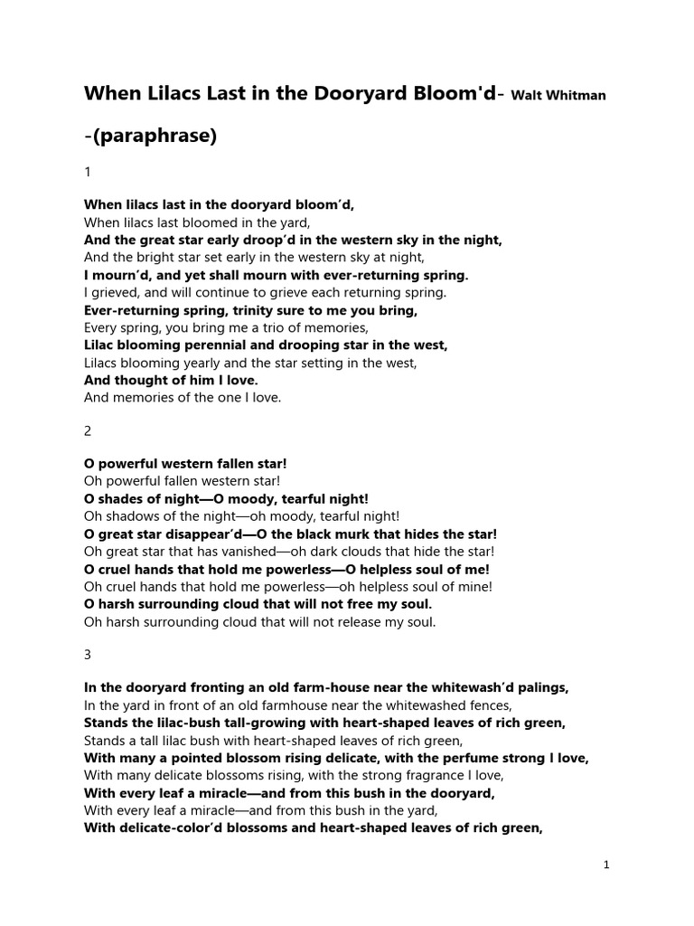 When Lilacs Last in The Dooryard Bloom-Paraphrase | PDF