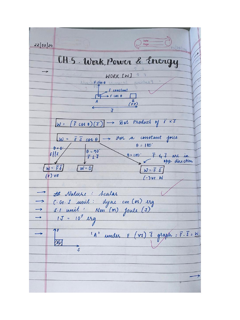 Work, Energy and Power - Notes | PDF