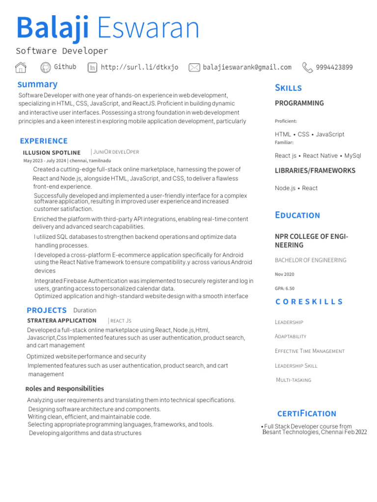 Balaji's Updated-Resume | PDF | Web Development | Software Engineering