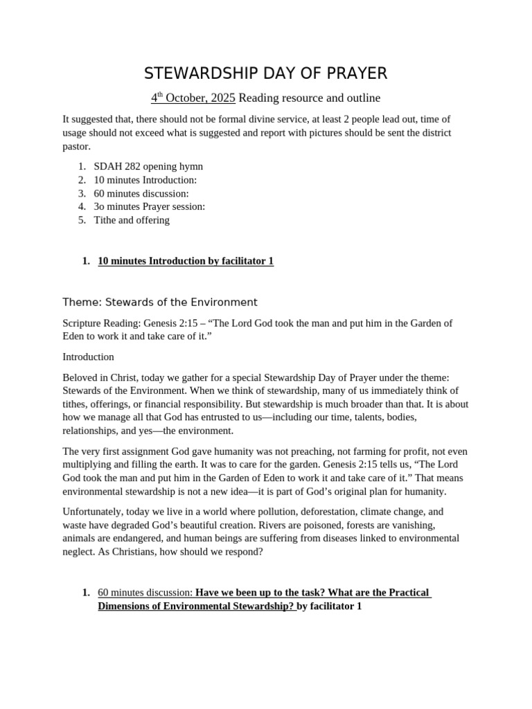 Stewardship Day of Prayer | PDF | Prayer | Natural Environment